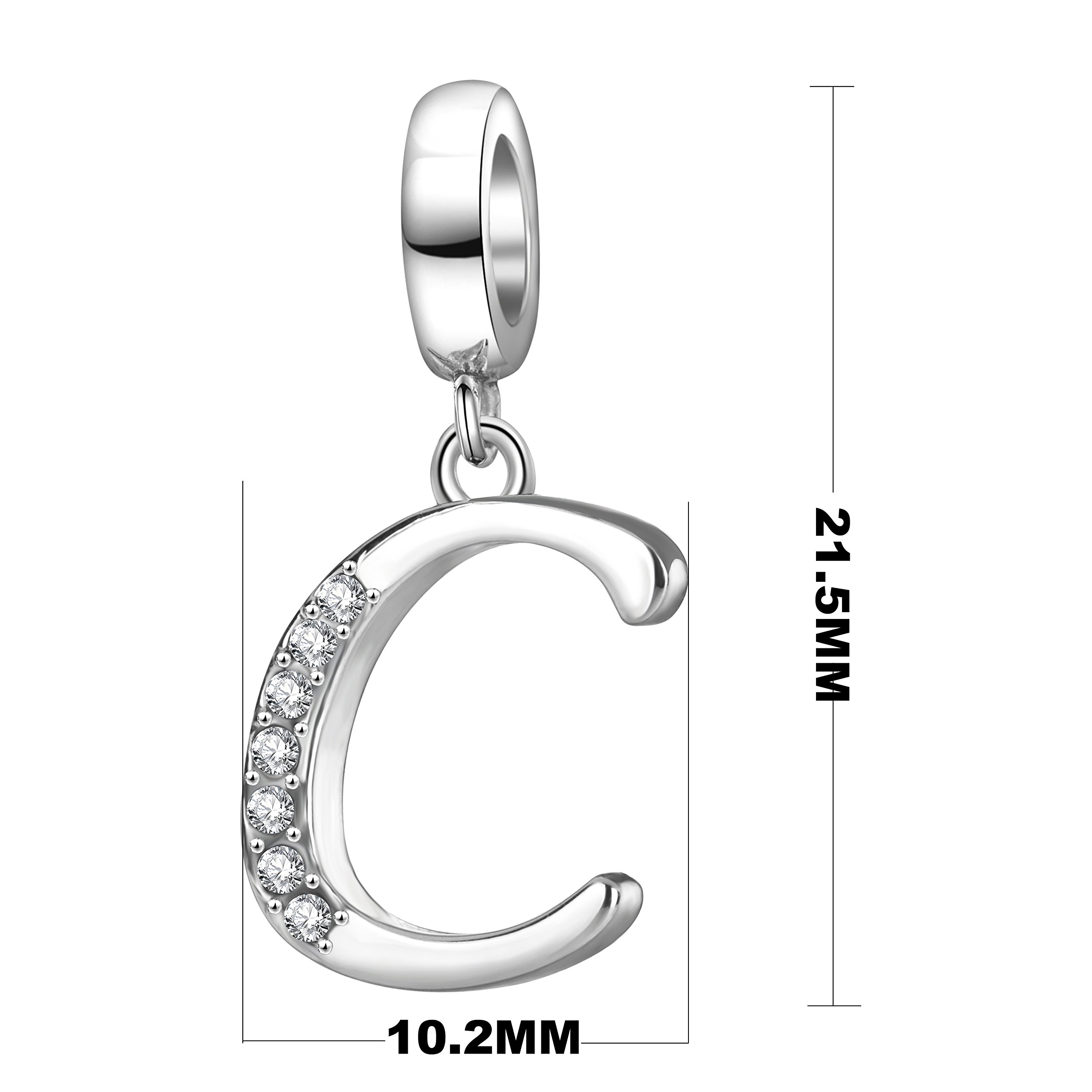 Soulbeads Initial A-Z Charms 925 Sterling Silver Alphabet Beads Dangle Crystal Charms for Bracelets (C)