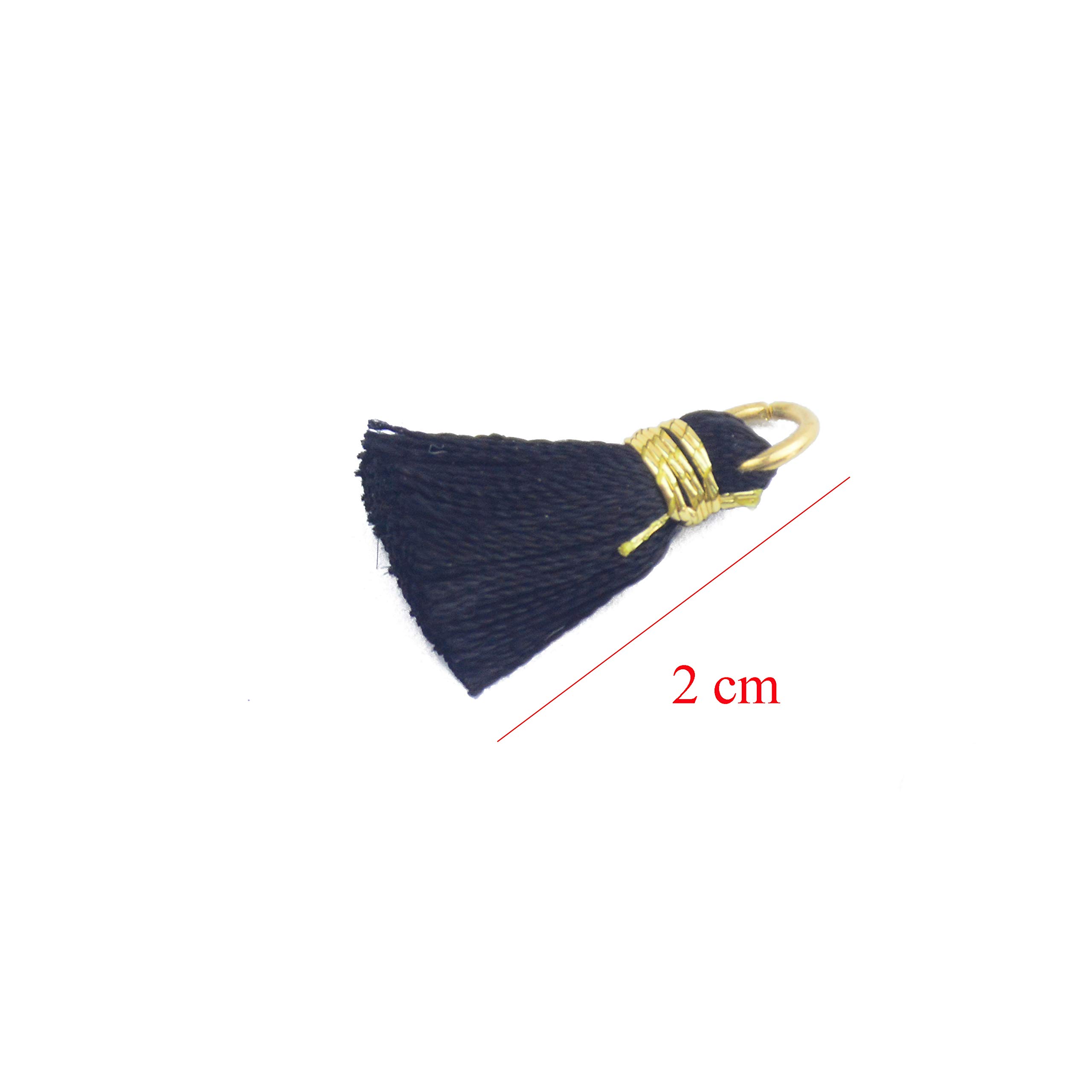 Makhry 50pc 0.8''(2cm) Mini Soft Handmade Silky Floss Tassel with Gold Gold Jump Ring for Woman Earrings, Jewelry Making, Souvenir, DIY Craft Accessory (50, Random)