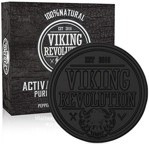 Viking Revolution Activated Charcoal Soap for Men w/Dead Sea Mud – Men’s Body and Face Soap – Manly Black Facial Care Soap Bar to Cleanse Blackheads - Peppermint & Eucalyptus Scent (1 Pack)
