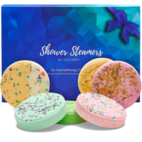 Cleverfy Shower Steamers Aromatherapy - Variety Pack of 6 Shower Bombs with Essential Oils. Self Care and Relaxation Birthday Gifts for Mom. Blue Set