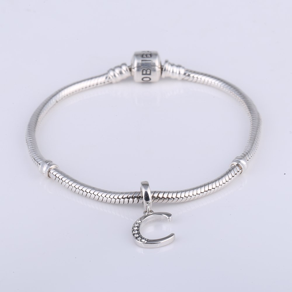 Soulbeads Initial A-Z Charms 925 Sterling Silver Alphabet Beads Dangle Crystal Charms for Bracelets (C)