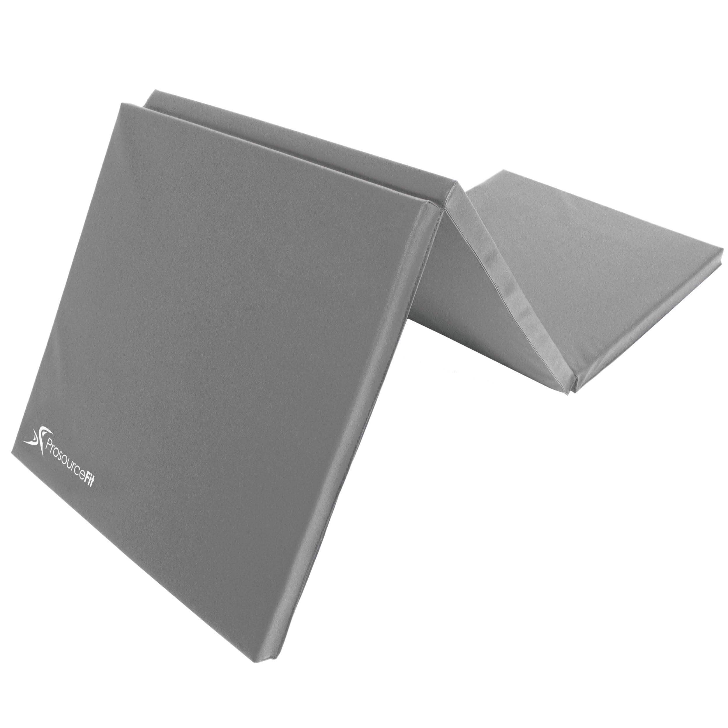 ProsourceFit Tri-Fold Folding Thick Exercise Mat 6’x2’ with Carrying Handles for MMA, Gymnastics Core Workouts, Grey