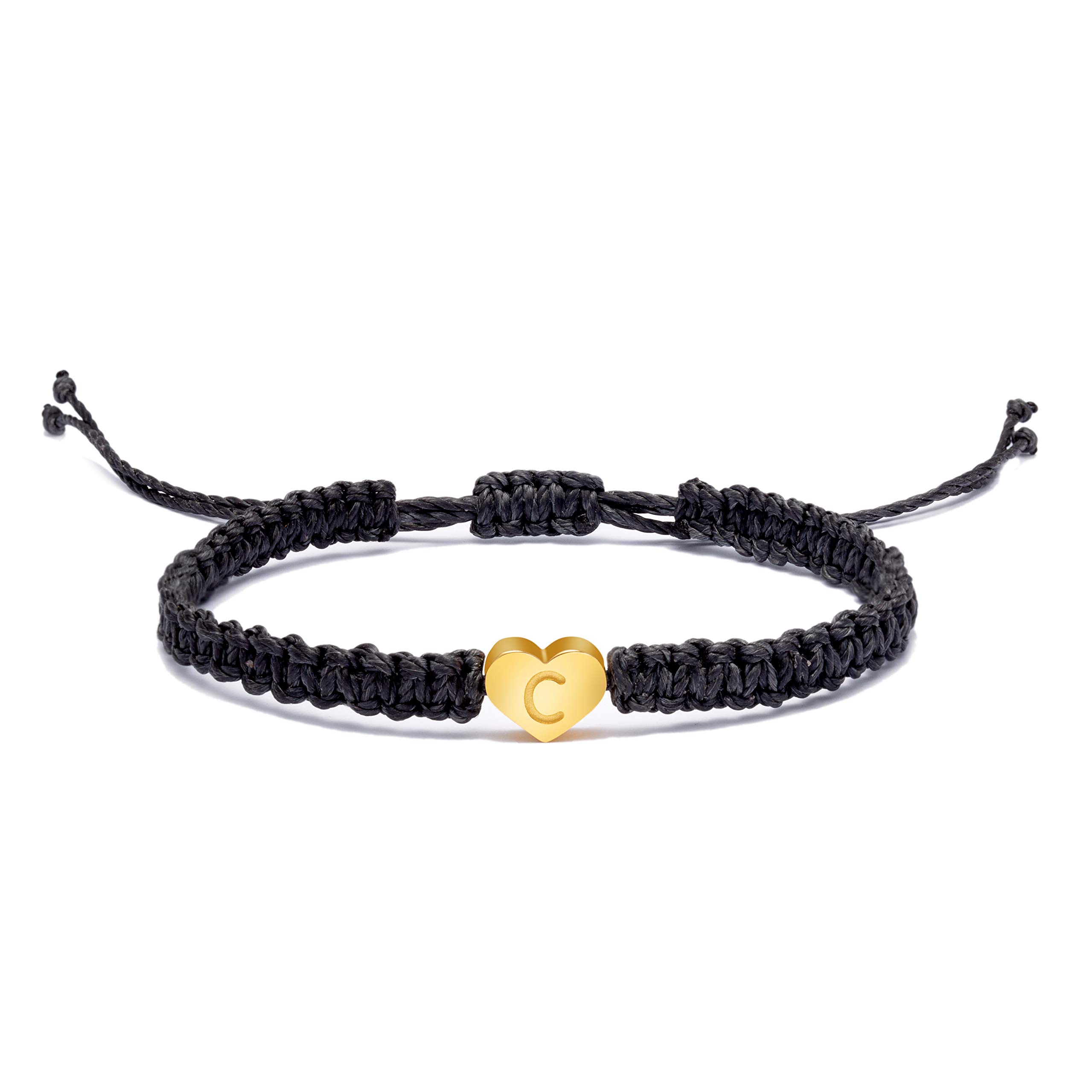 JoycuFF Heart Initial Bracelets for Women Gifts - Initial C Letters Bracelet Handmade Rope Braided