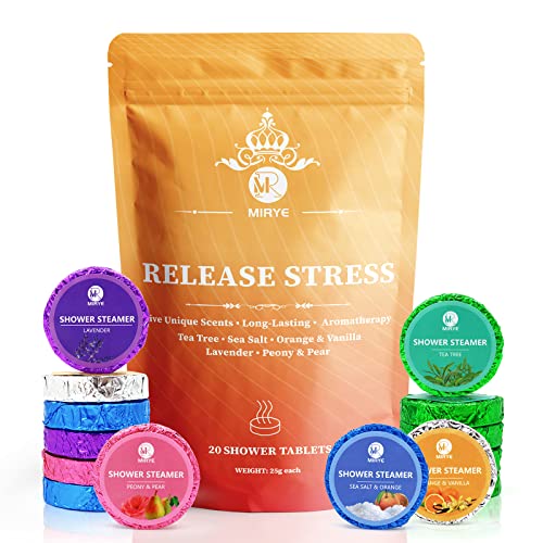 MR MIRYE Shower Steamers Aromatherapy for Women and Men, 20-Pack Organic Shower Bombs with Essential Oil, Tea Tree, Orange & Vanilla, Sea Salt, Lavender, Peony & Pear Easter Gifts Mothers Day Gifts