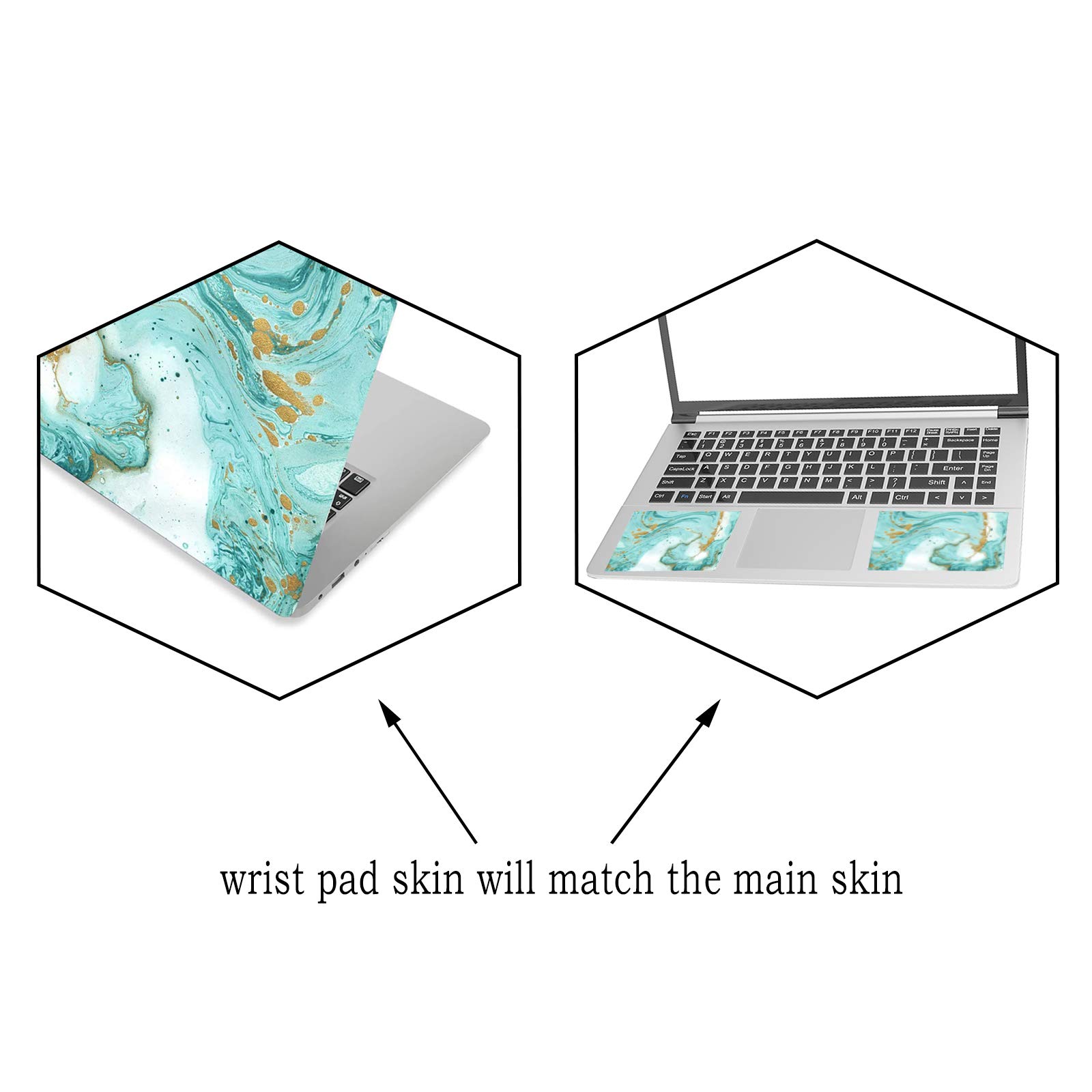 ArtSo Laptop Skin Sticker Decal 12" 13" 13.3" 14" 15" 15.4" 15.6 inch Laptop Universal Netbook PC Notebook Vinyl Reusable Skin Sticker Cover Art Decal Case Protector Personalized, Teal Turqoise Marble