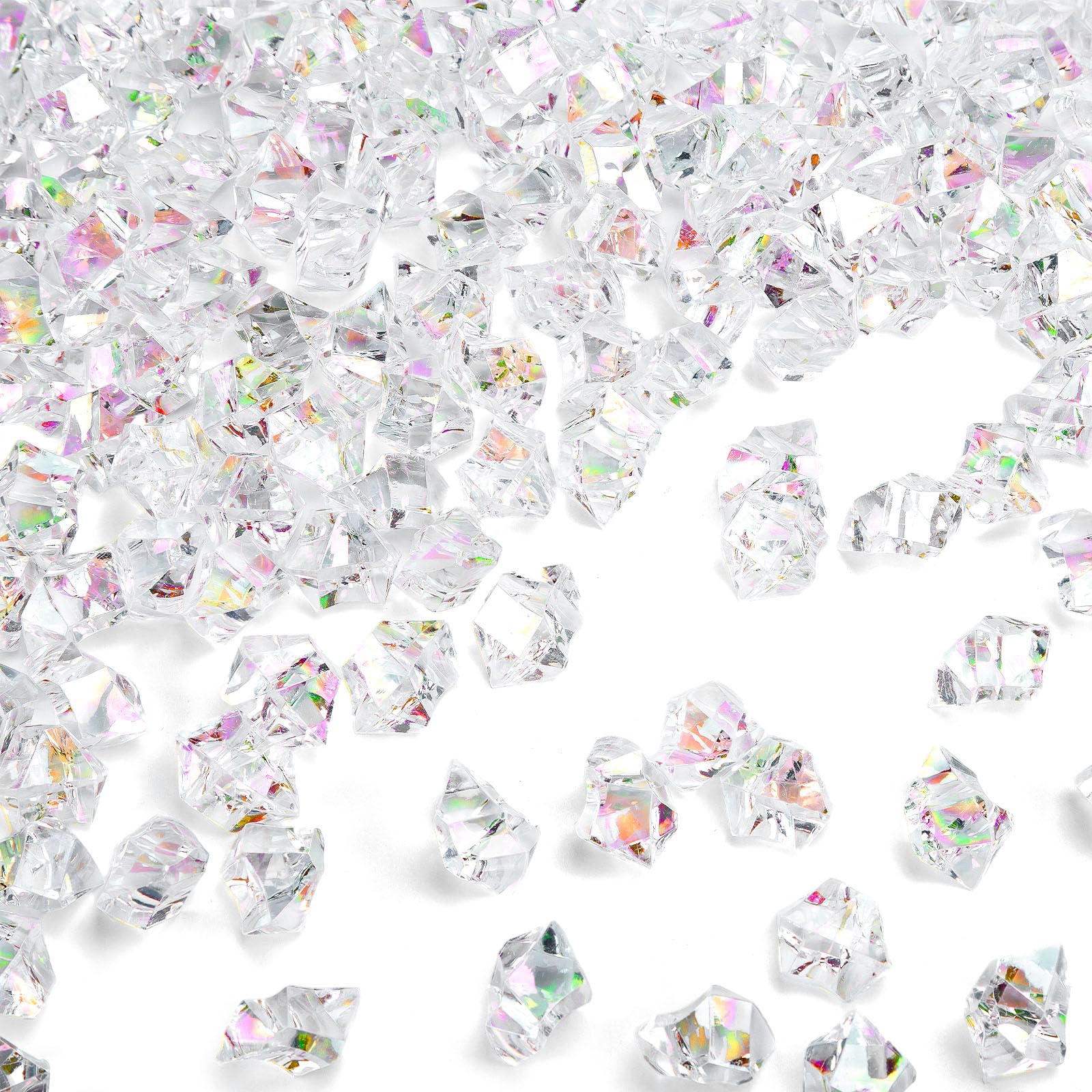 DomeStar Dazzling Fake Ice Rocks - 150PCS Holographic Acrylic Crushed ICES Sparkling Fake Diamonds Iridescent Plastic Clear Gems Marble Vase Fillers & Table Scatter Decoration