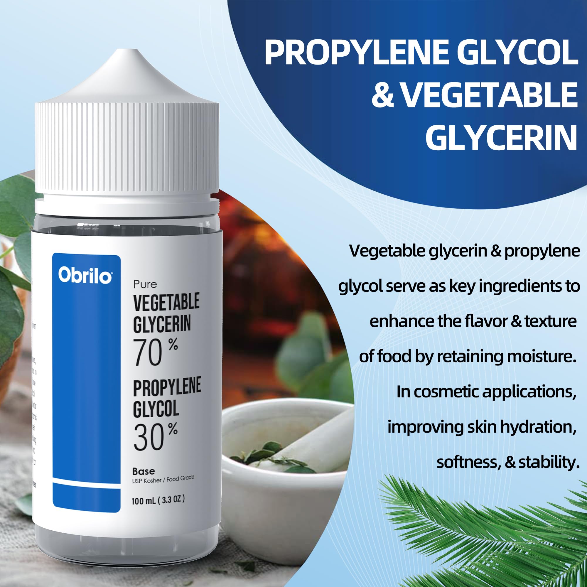 100 mL (3.3 oz.) 70/30 Blend Vegetable Glycerin (VG) & Propylene Glycol (PG), Pure USP Kosher, Food Grade, DIY