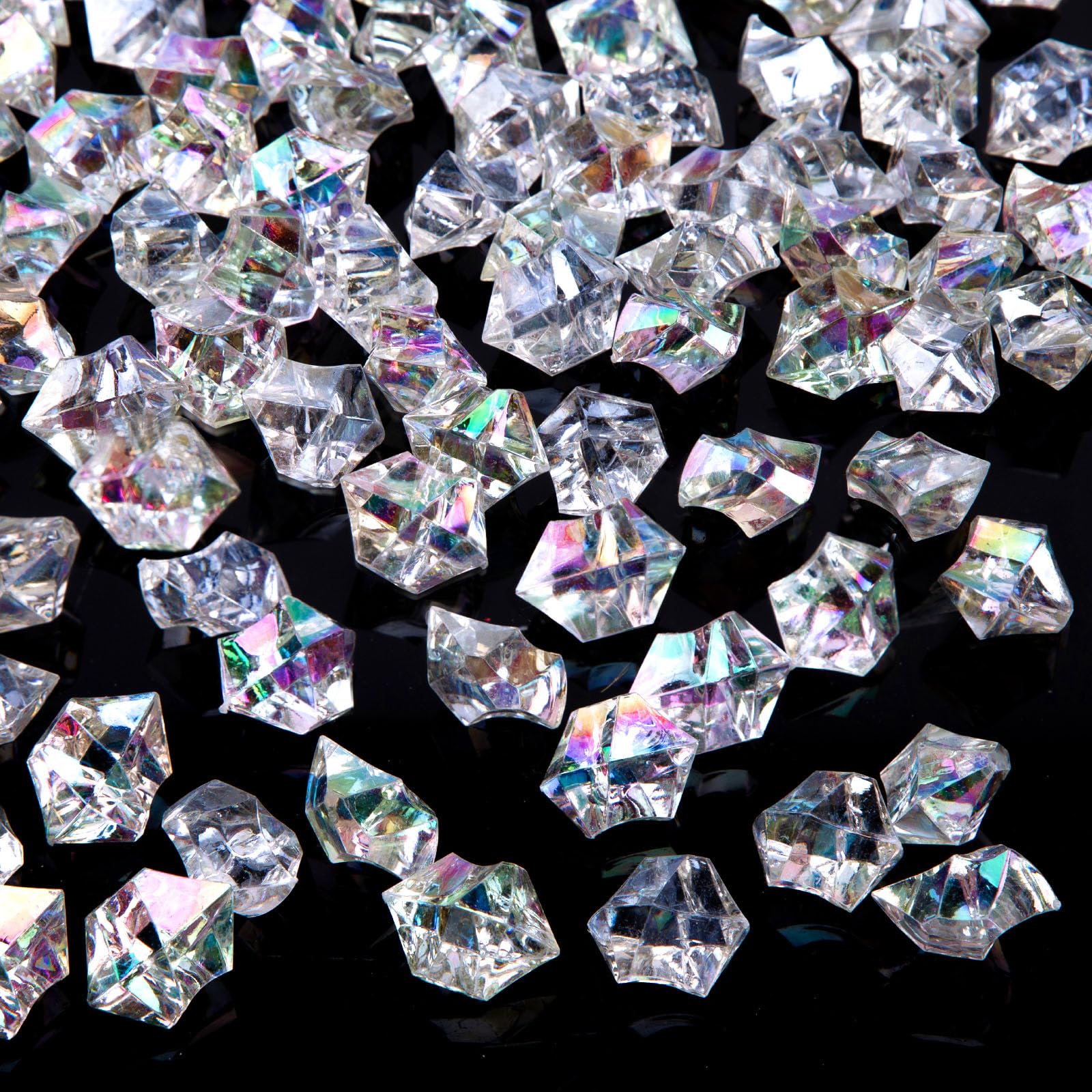 DomeStar Dazzling Fake Ice Rocks - 150PCS Holographic Acrylic Crushed ICES Sparkling Fake Diamonds Iridescent Plastic Clear Gems Marble Vase Fillers & Table Scatter Decoration