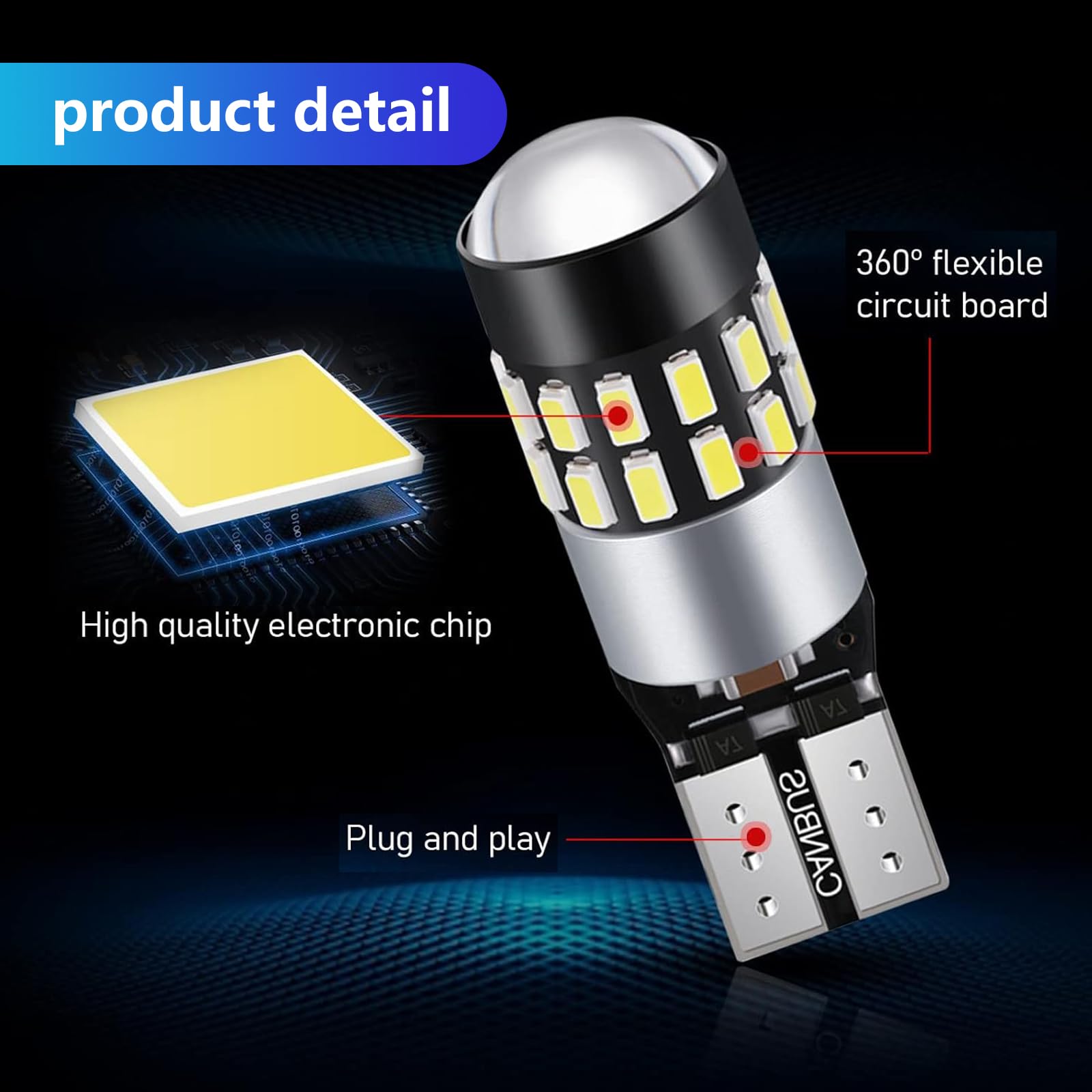 Slykew Pack-2 Car Super Bright LED Bulb, 3014-30SMD Non-polarity License Plate Light, Backup Reverse Lights, for Most Cars SUVs and Trucks 360 Degrees Aluminum Plug-and-play Bulb (White Light)