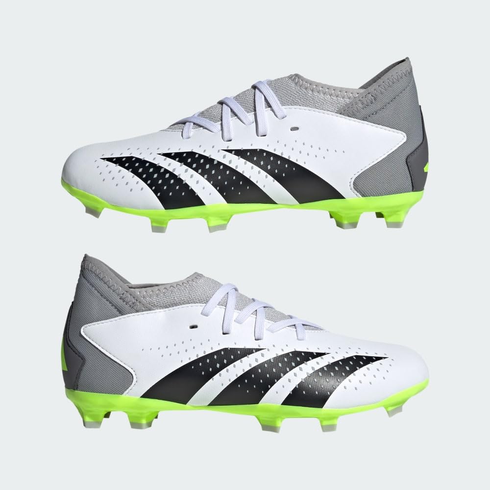 adidas Predator Accuracy.3 Firm Ground Sneaker, White/Core Black/Lucid Lemon, 12 US Unisex Little Kid