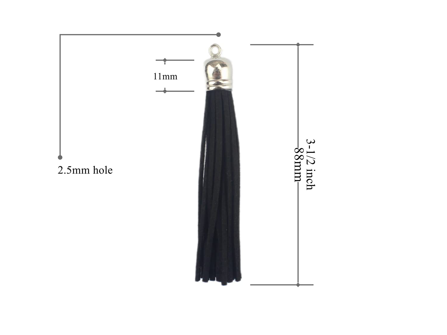 20 Silver 3-1/2 Inch Faux Suede Tassel Charm Keychain Cellphone Straps D451 (Black)