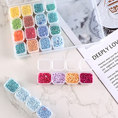 QUEFE 112 Slots Diamond Painting Storage Containers, 4pcs 28 Grids Clear Diamond Painting Accessories and Tools Boxes Bead Organizers Diamond Art Embroidery Storage with Label Stickers
