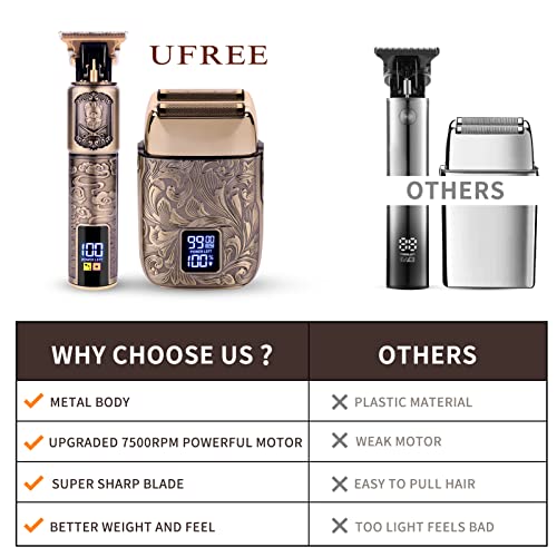 Ufree Gifts for him T Liner Trimmer & Electric Razor for Men Zero Gapped Beard Trimmer, Barber Liners Clipper Bald Shavers with 4 Guards & 2 Foil Heads
