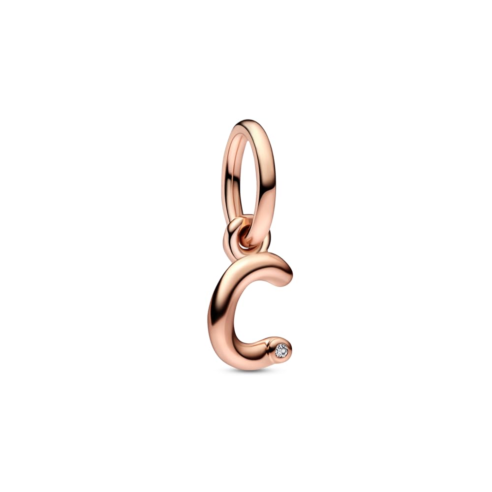 PANDORA Letter c Script Alphabet Dangle Charm Bracelet Charm Moments Bracelets - Stunning Women's Jewelry - Gift for Women in Your Life - Made Rose & Cubic Zirconia