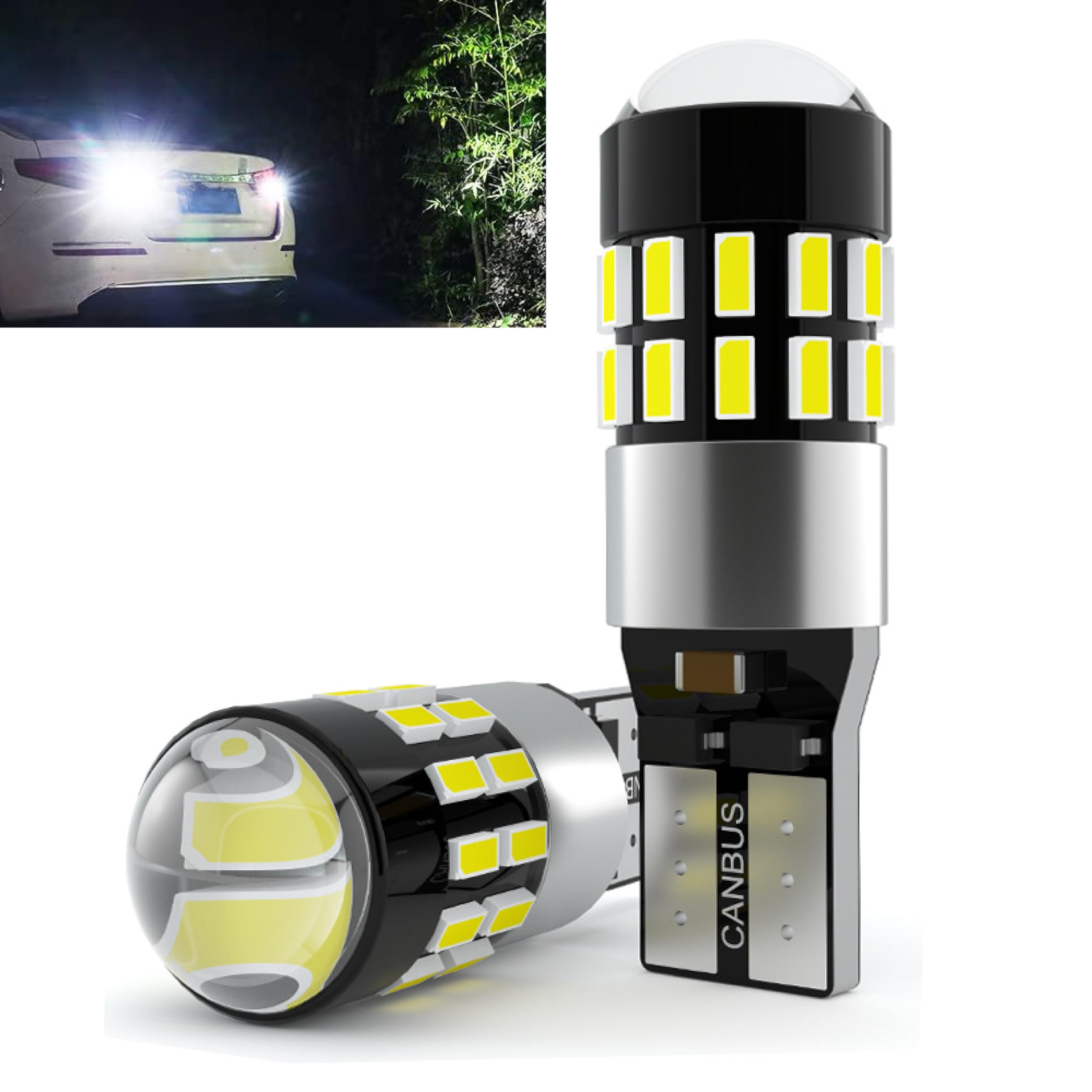 Slykew Pack-2 Car Super Bright LED Bulb, 3014-30SMD Non-polarity License Plate Light, Backup Reverse Lights, for Most Cars SUVs and Trucks 360 Degrees Aluminum Plug-and-play Bulb (White Light)
