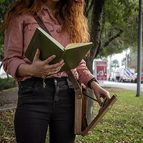 EUKK Writers Messenger, Multi-Function Artist Tool and Brush Storage Retro Wooden Handmade Portable Crossbody Postman Bag, Carry-on Box with Lid for Anyone That Loves Writing