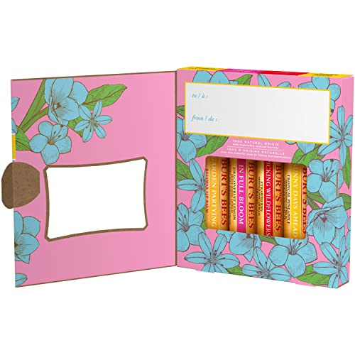 Burt's Bees Lip Balm Easter Basket Stuffers, Lip Care Gifts for All Day Hydration, In Full Bloom Set - Beeswax, Dragonfruit Lemon, Tropical Pineapple & Strawberry, 4 Pack (Packaging May Vary)