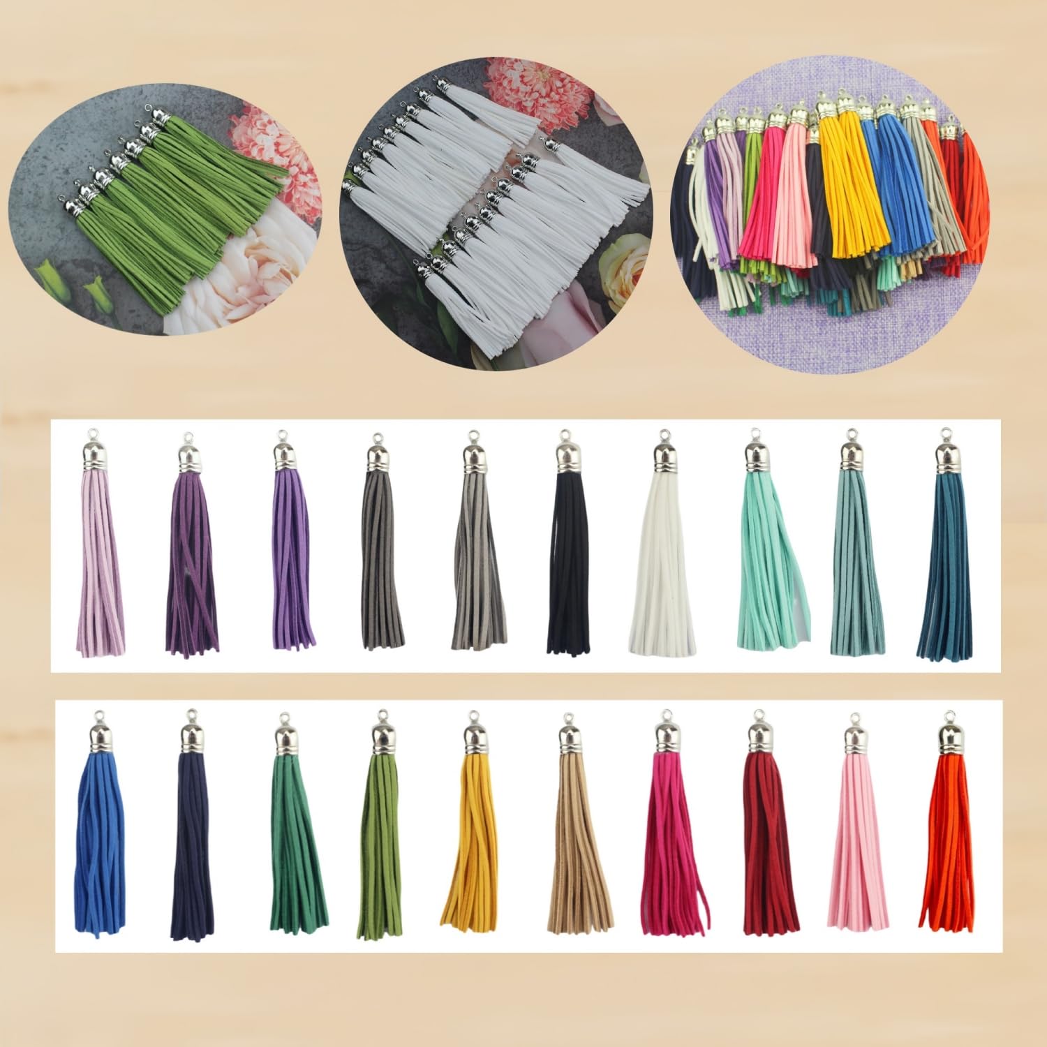 20 Silver 3-1/2 Inch Faux Suede Tassel Charm Keychain Cellphone Straps D451 (Black)