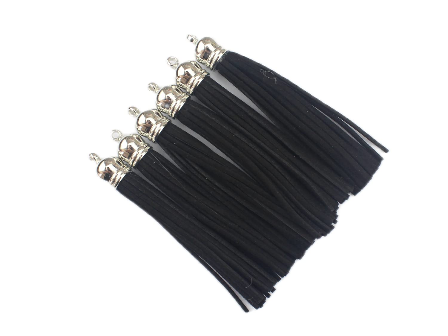 20 Silver 3-1/2 Inch Faux Suede Tassel Charm Keychain Cellphone Straps D451 (Black)
