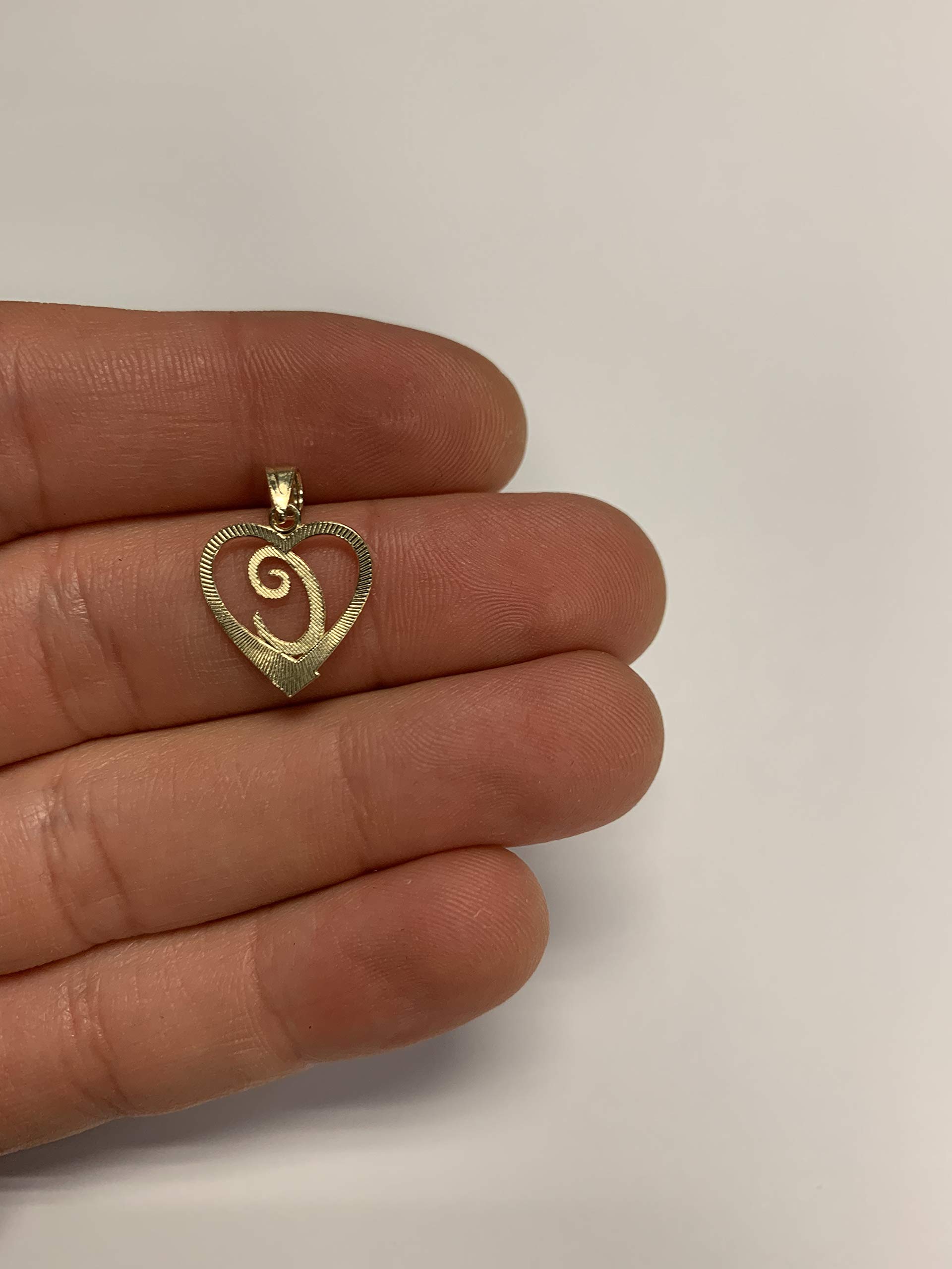 Ice on Fire Jewelry 10k Solid Gold Initial Pendant in Heart Frame with Diamond Cut Finish, Available in Different Letters of Alphabet Personalized Charm for Women (C)