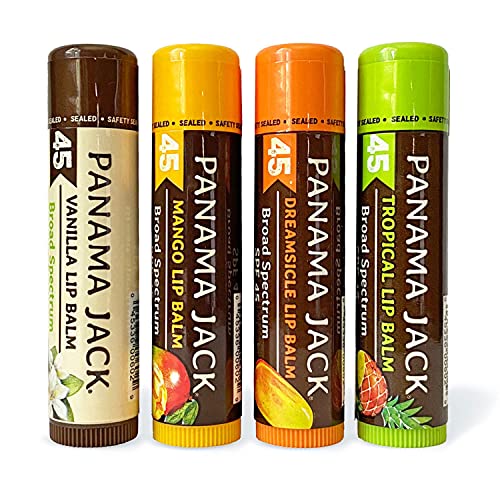 Panama Jack Sunscreen Lip Balm - SPF 45, Flavor Pack, Broad Spectrum UVA-UVB Sunscreen Protection, Prevents & Soothes Dry, Chapped Lips