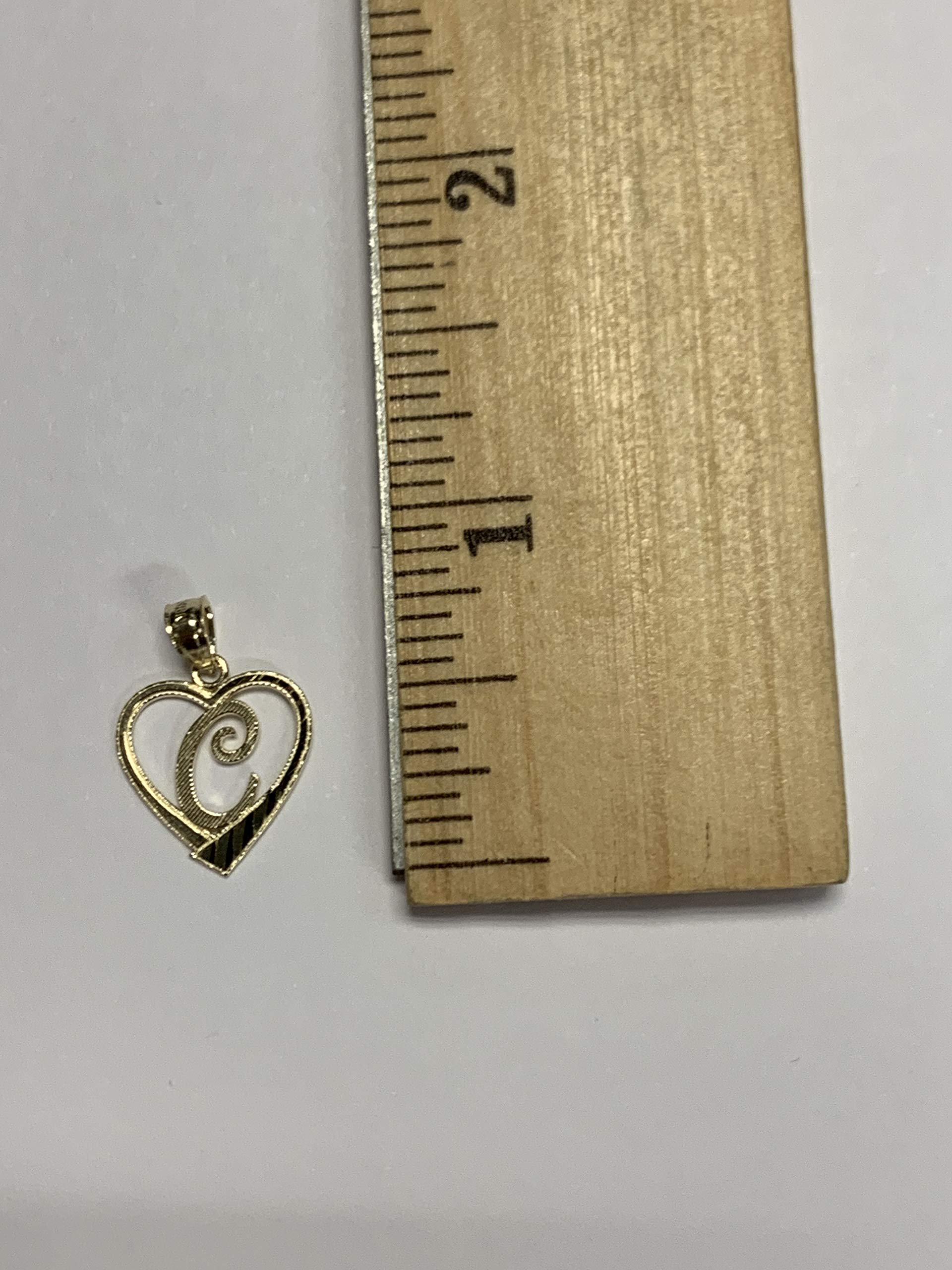 Ice on Fire Jewelry 10k Solid Gold Initial Pendant in Heart Frame with Diamond Cut Finish, Available in Different Letters of Alphabet Personalized Charm for Women (C)