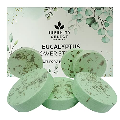Serenity Select Eucalyptus Shower Steamers Organic Aromatherapy Shower Bombs with Essential Oil 6 Shower Vapor Tablets for Stress Relief & Relaxation. Great Stocking Stuffer for Christmas Hanukkah