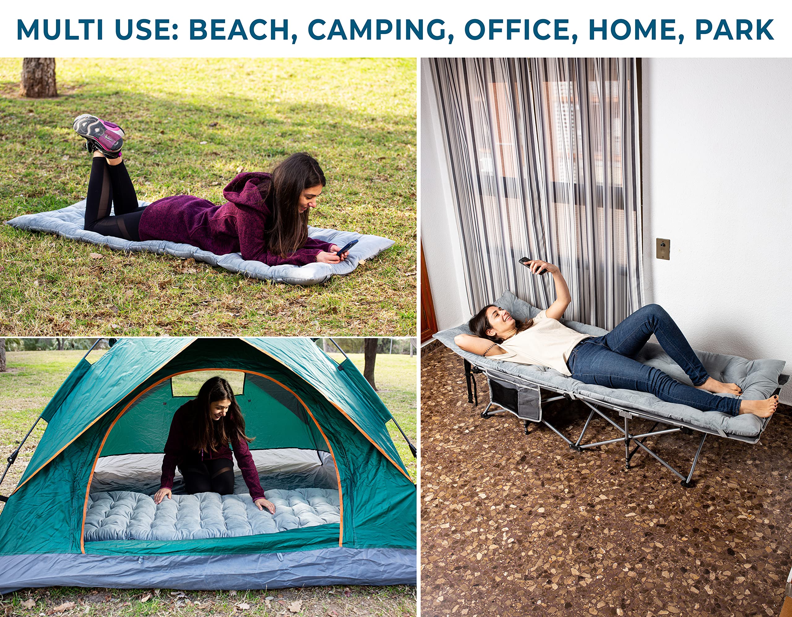 Zento Camping Cot Mattress Foam Pad for Adults β Thick Soft Ultra Comfort Sleeping Pad for Traveling Hiking Outdoor or Indoor Use β Lightweight Easy to Carry Foldable Waterproof Adult Cot Mattress