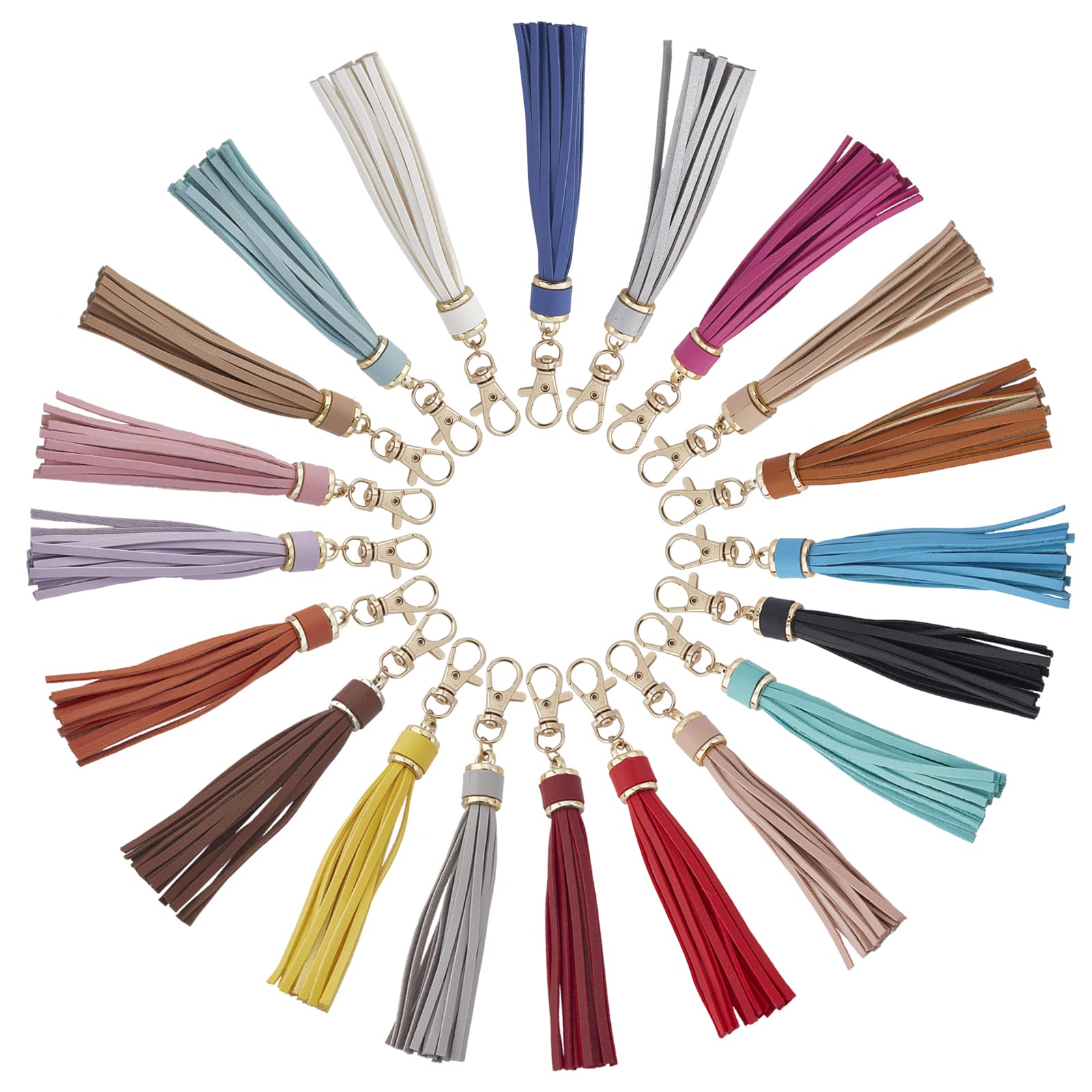 WADORN 20 Colors Leather Tassel Keychain, 5.9inch Leather Tassel Pendants Multicolor Tassel Charm Handbag Cellphone Key Decoration Tassel Charms with Clasp DIY Jewelry Craft Key Ring Accessories