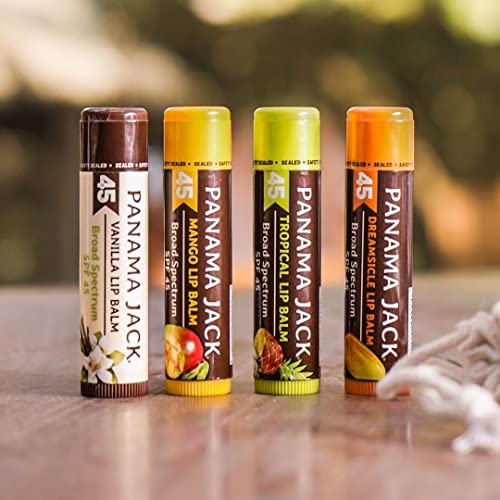 Panama Jack Sunscreen Lip Balm - SPF 45, Flavor Pack, Broad Spectrum UVA-UVB Sunscreen Protection, Prevents & Soothes Dry, Chapped Lips
