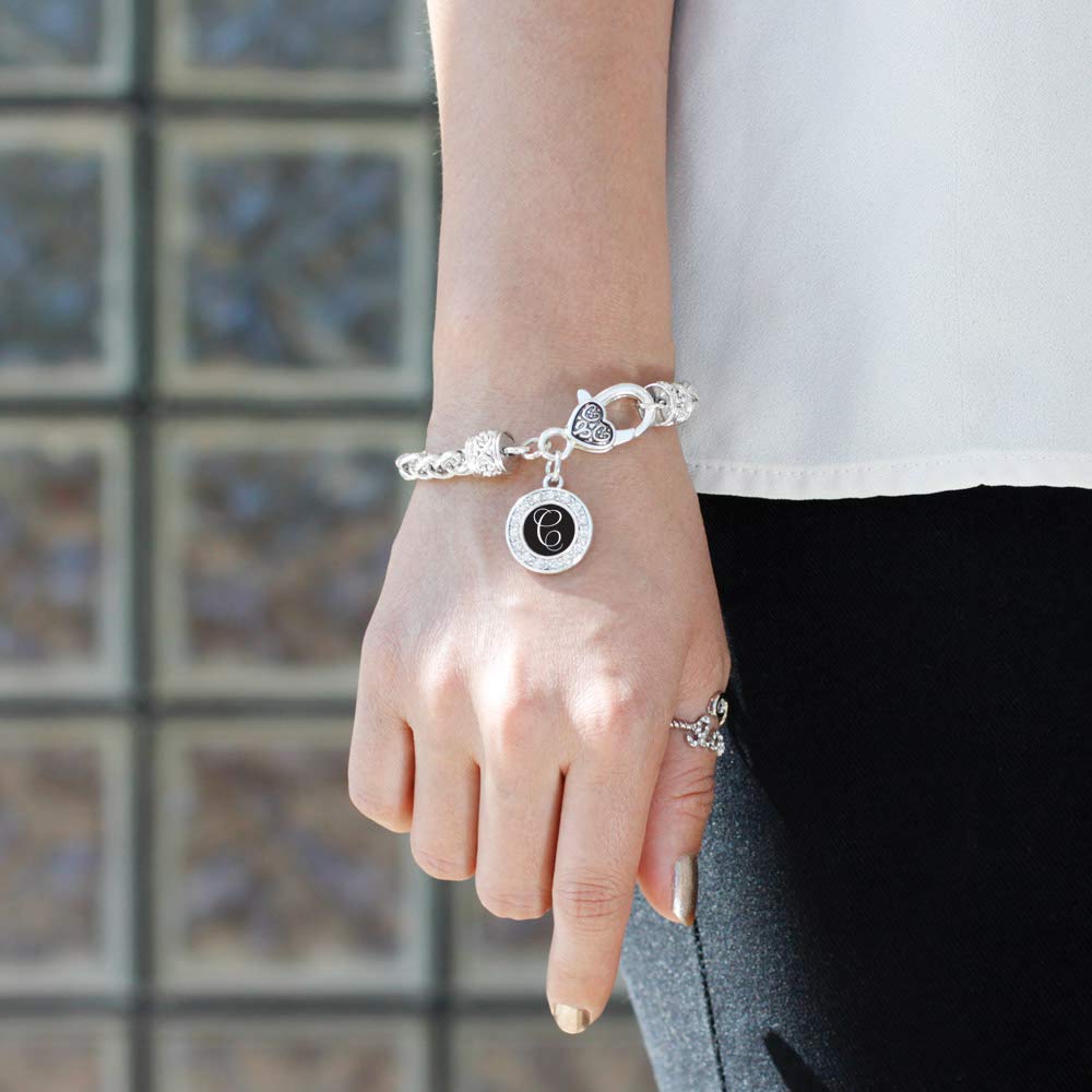 Inspired Silver - My Script Initials - Letter C - Silver Braided Bracelet for Women - Circle Charm Bracelet Jewelry Gift with Cubic Zirconia - Women's Charm Bracelet with Lobster Claw Clasp