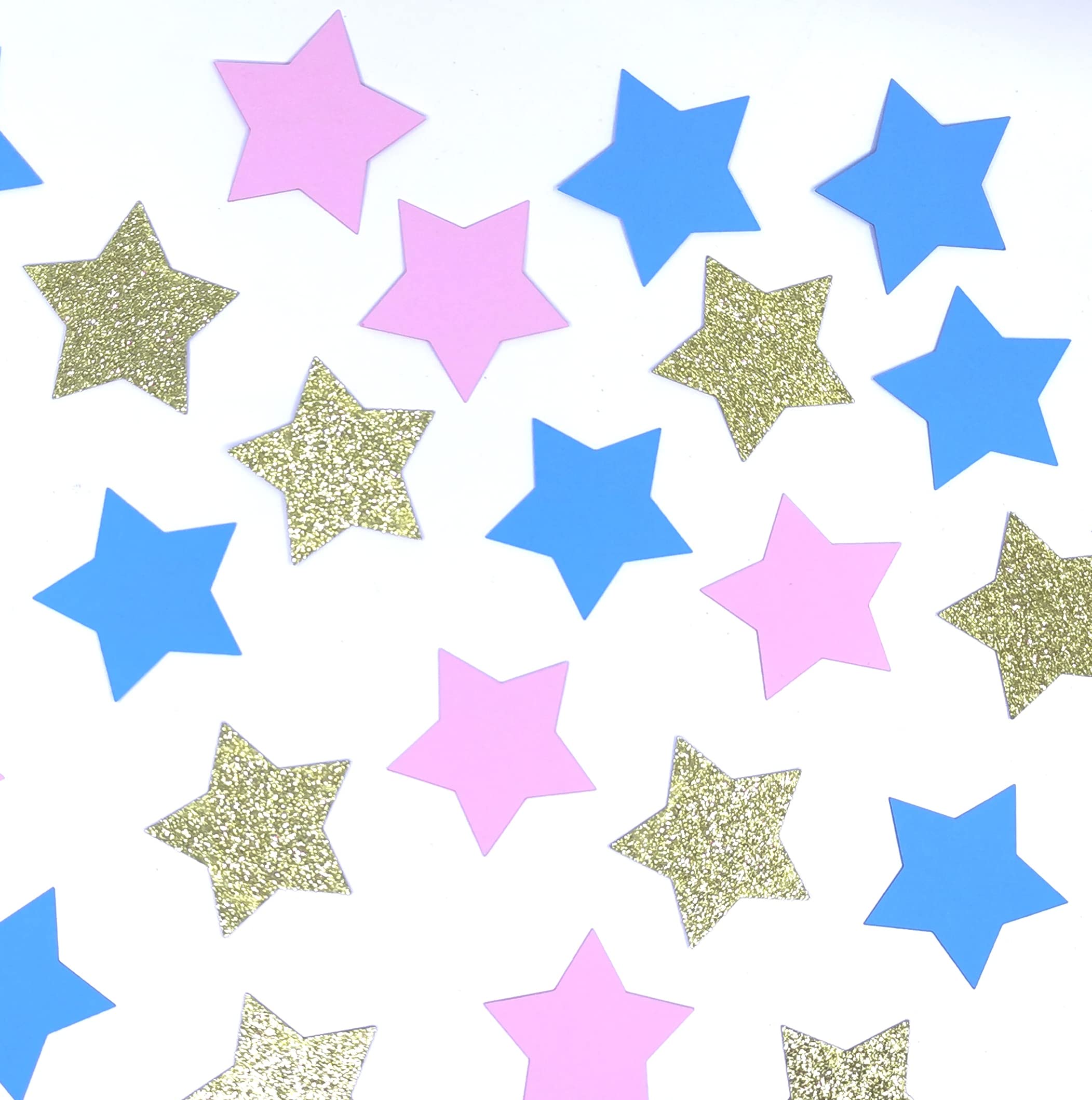 100 Counts Star Table Confetti Paper Scatters for Baby Shower Gender Reveal Party Decorations - Gold Blue and Pink
