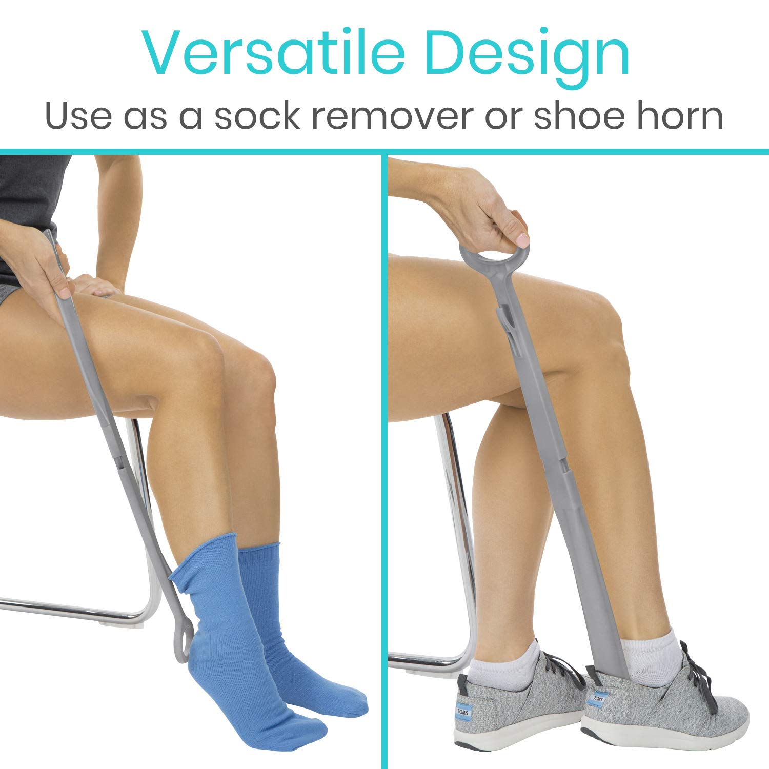 Vive Long Shoe Horn with Handle for Seniors (23") - Sock Remover and Long Handled Shoehorn for Men & Women - Boot, Shoe Helper and Sock Aid - Adjustable Extra Reach with Patent-Pending Foldable Design