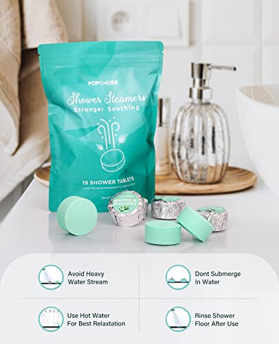 POPCHOSE Shower Steamers Aromatherapy - 15 Pack Eucalyptus Mint Shower Tablets Stress Relaxation Self-Care Shower Bombs with Essential Oils, Quick Relief Nasal Congestion Gifts for Women & Men
