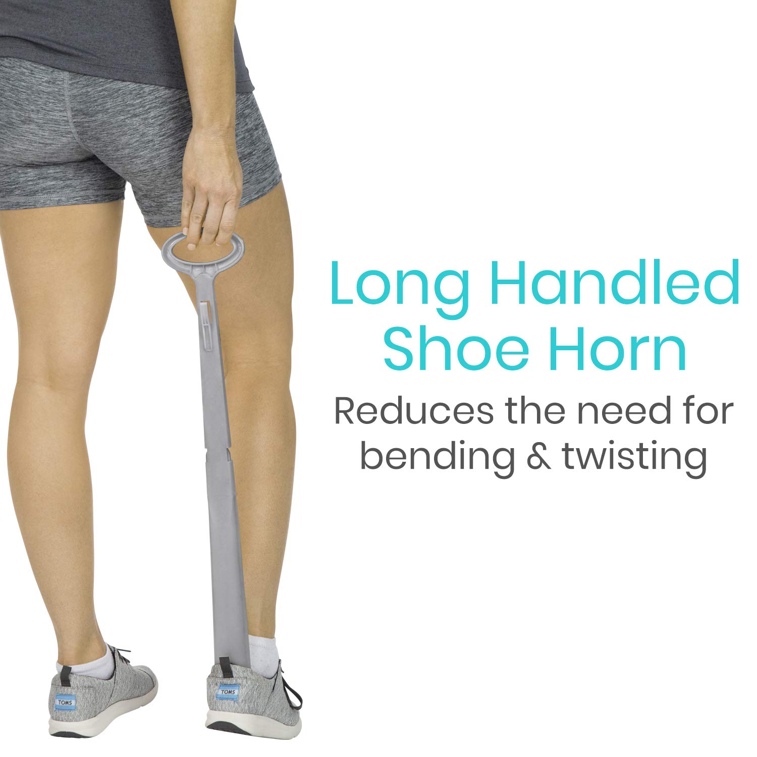 Vive Long Shoe Horn with Handle for Seniors (23") - Sock Remover and Long Handled Shoehorn for Men & Women - Boot, Shoe Helper and Sock Aid - Adjustable Extra Reach with Patent-Pending Foldable Design