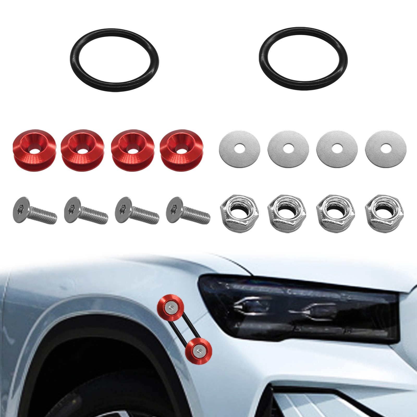 Quick Release Fastener Kit, Bumper Trunk Quick Release Front Rear Bumper Fastener Kit for Front Rear Bumper Trunk Fender Hatch Lids, Universal Car Bumper (Red)