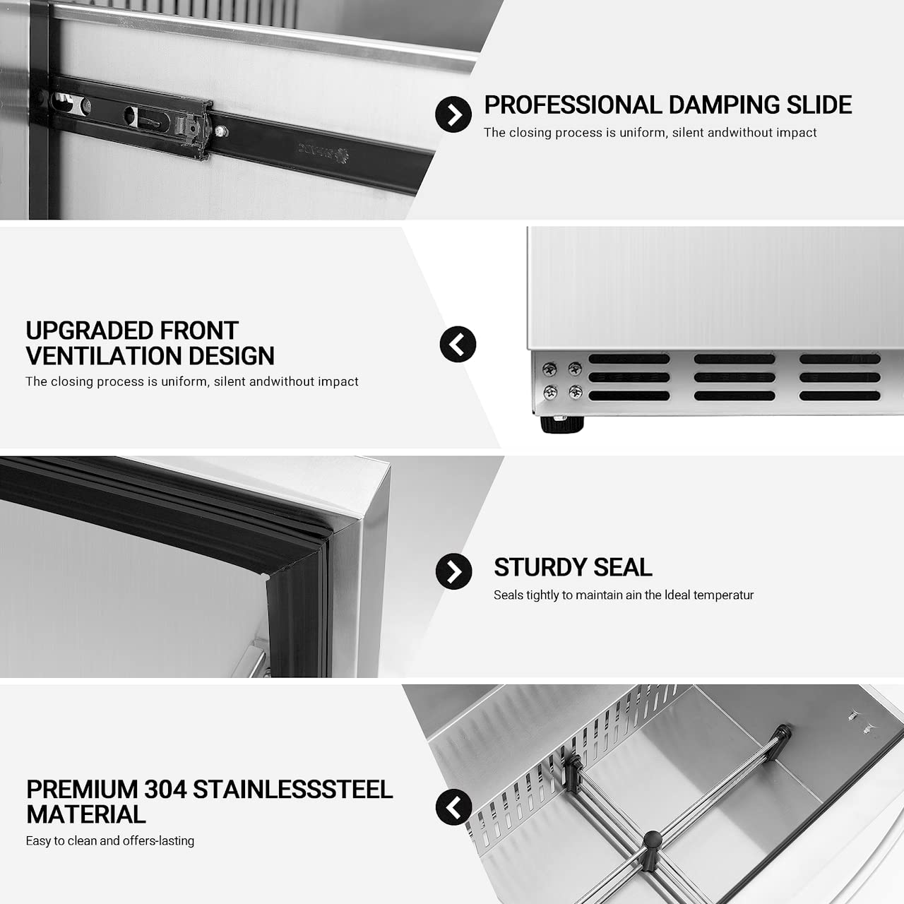 ICEJUNGLE Indoor and Outdoor Refrigerator, Digital Touch LED Display Under Counter 24'' Built-in Beverage Refrigerator Double Drawer Fridge Stainless Steel Silver