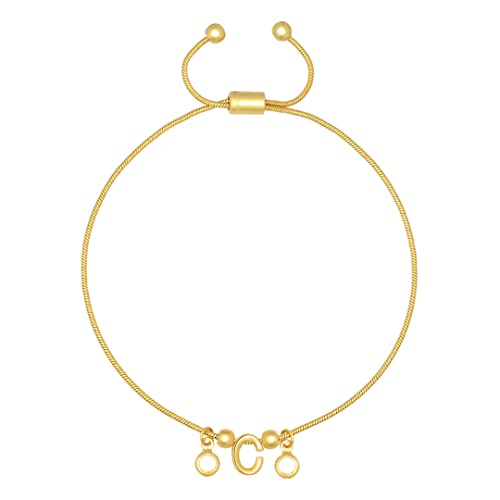 CAPWELL + CO 14k Gold Colored Initial Letter C Charm Bracelet Adjustable Friendship Slider Letters A-Z Bridesmaid Gift for Women and Young Girls