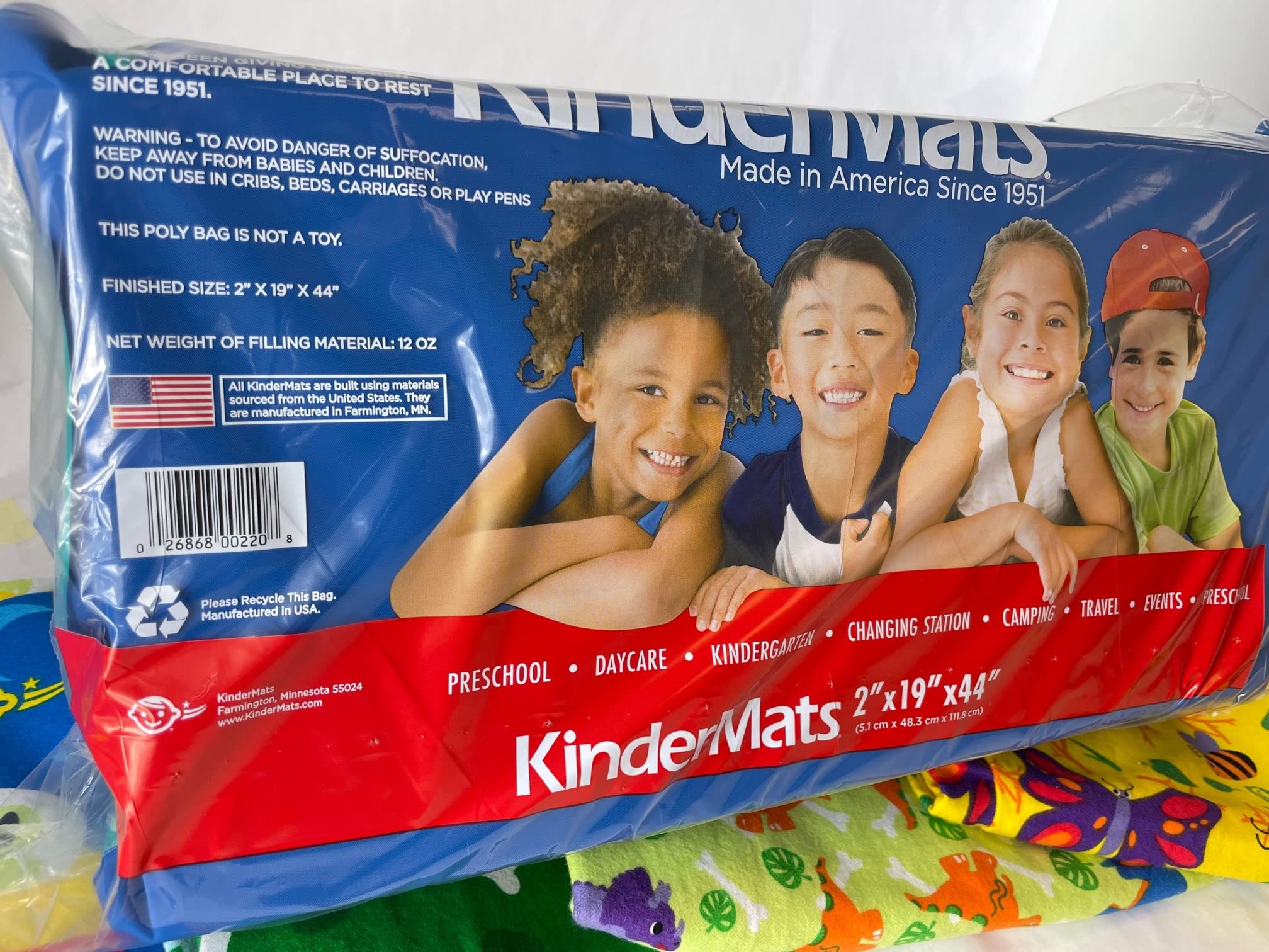 CASE Pack of 12 KinderMat, 1" Thick, 45" x 19" x 1", Red/Blue, 100% Made in USA