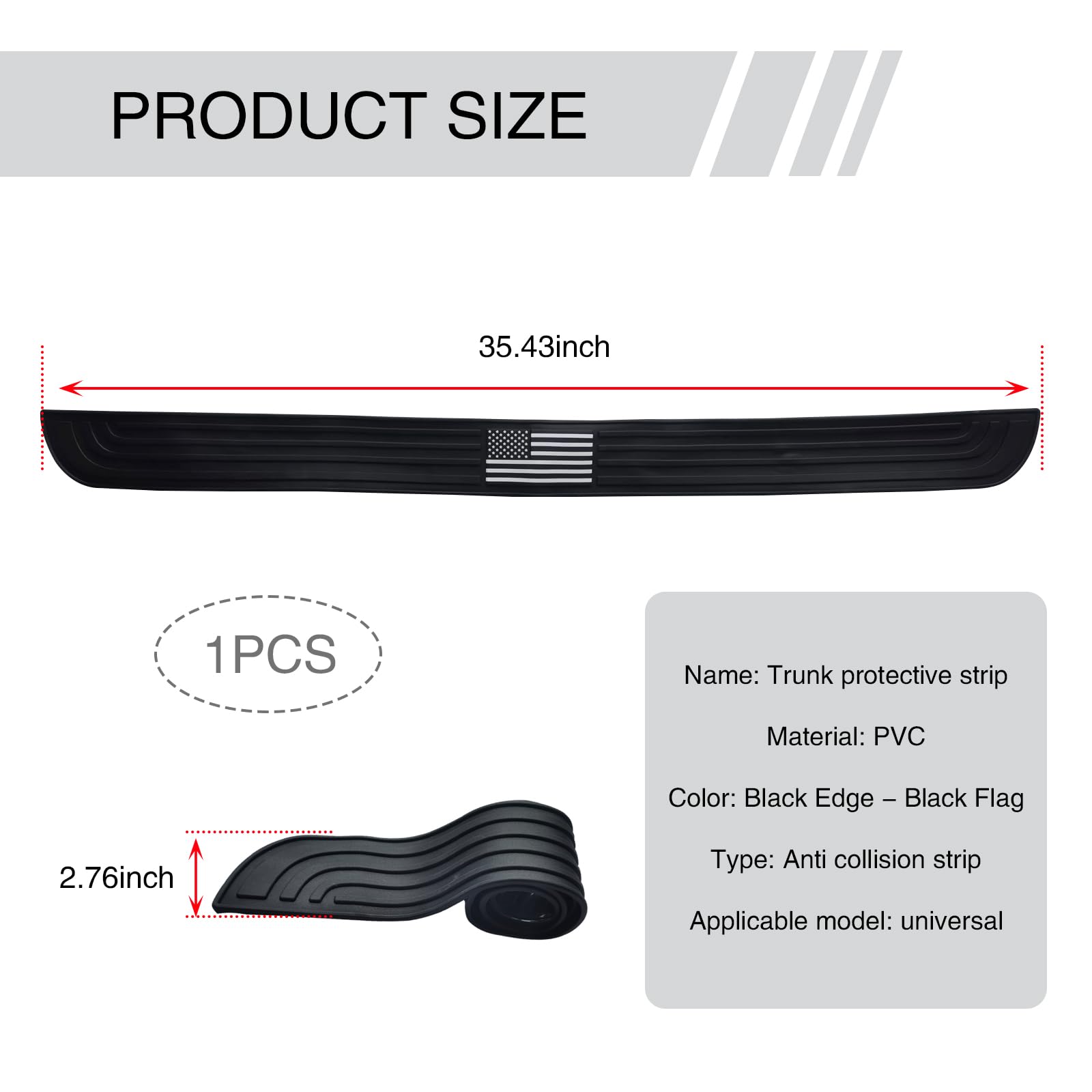 Fogfar 1 PC Car Trunk Anti-Scratch Strip, 35.43" x 2.75" PVC American Flag Black Edge Three-Dimensional Printed Protective Sticker, Self-Adhesive Decorative Accessories, for Cars, SUVs (Black)
