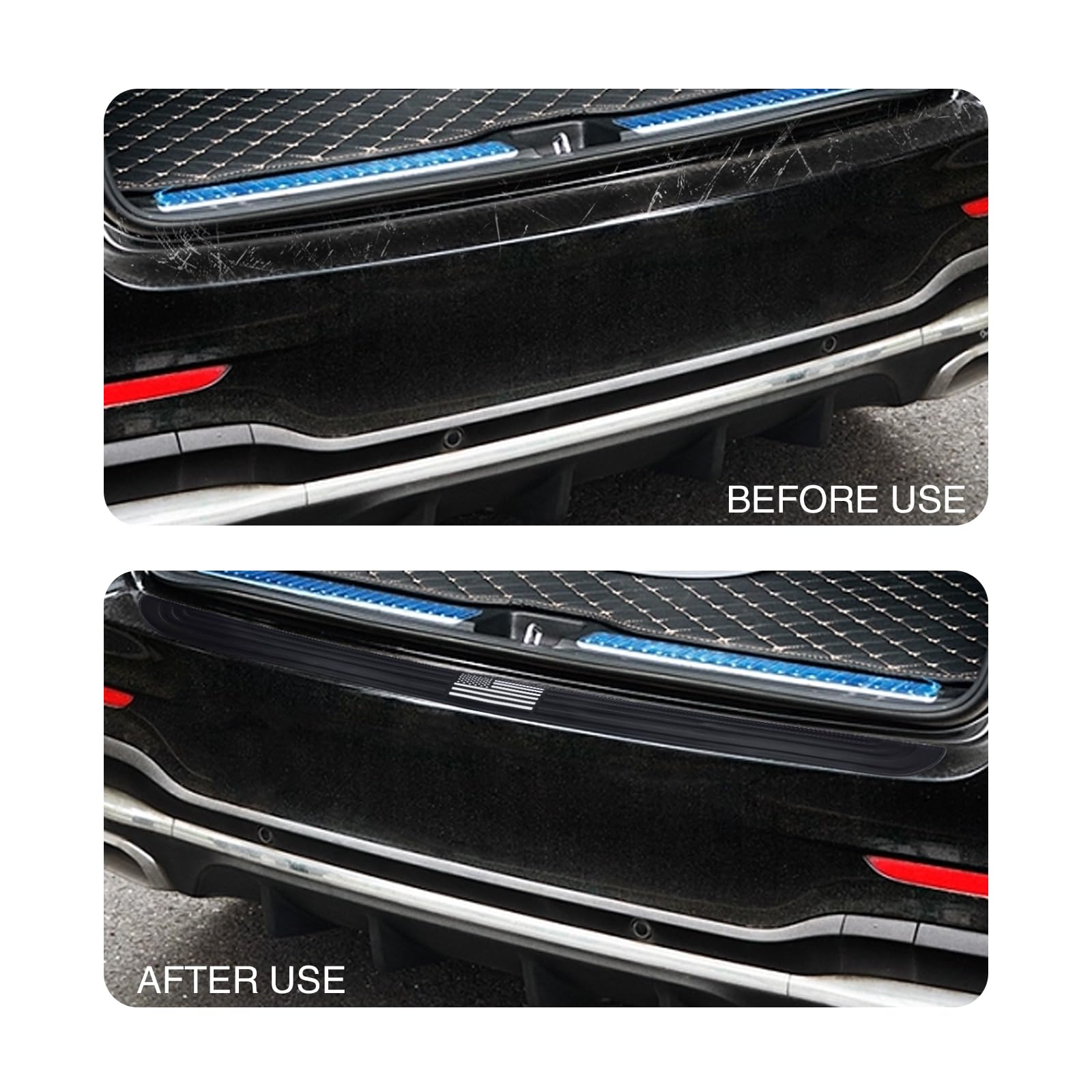 Fogfar 1 PC Car Trunk Anti-Scratch Strip, 35.43" x 2.75" PVC American Flag Black Edge Three-Dimensional Printed Protective Sticker, Self-Adhesive Decorative Accessories, for Cars, SUVs (Black)