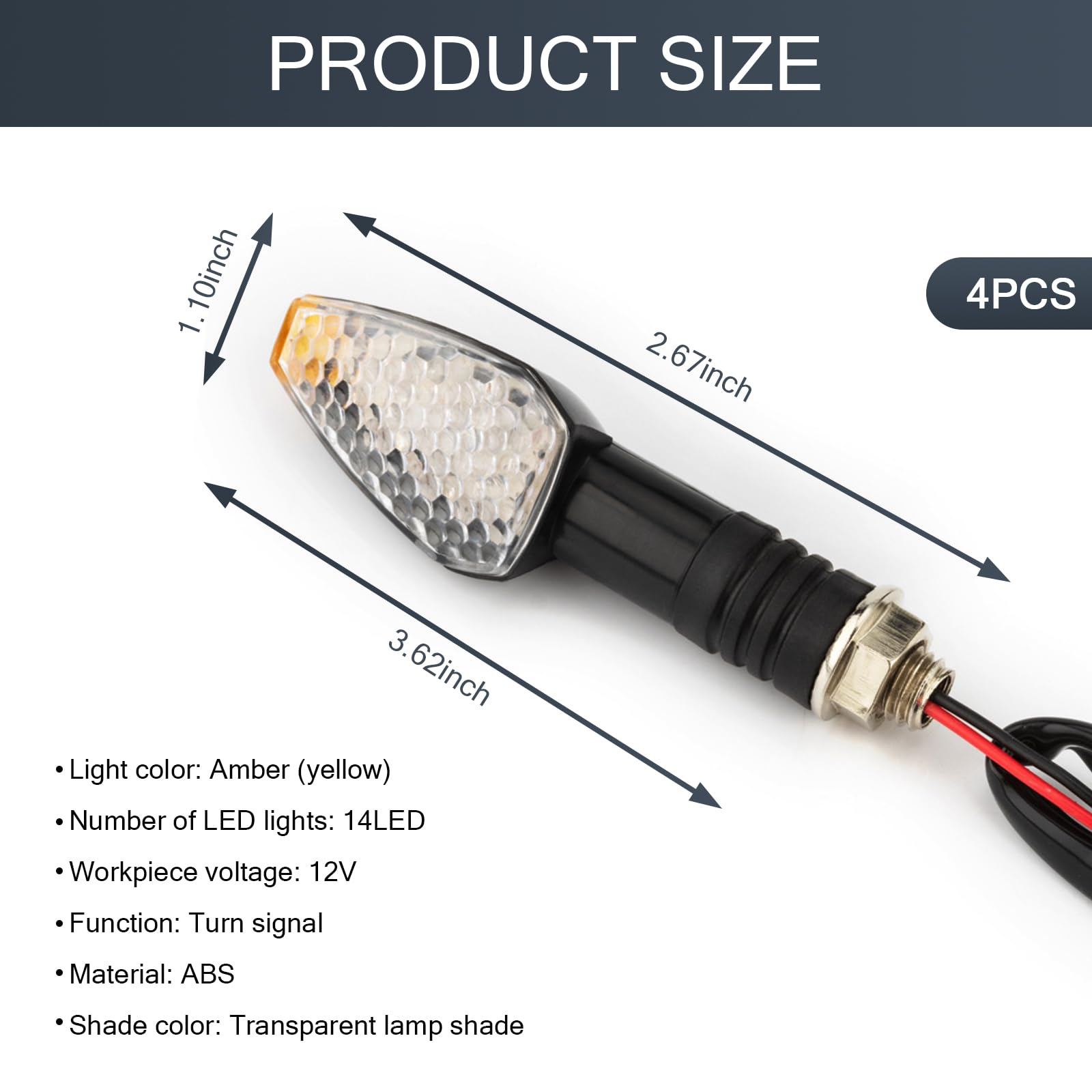 ZBGUN 4 PCS Motorcycle Modification Turn Signal Light with 14 LED Bulbs, 3.6In x 1.1In 12V Waterproof ABS Indicator Flowing Lamp, Universal Vehicle Running Light for SUV Truck (Yellow & Transparent)