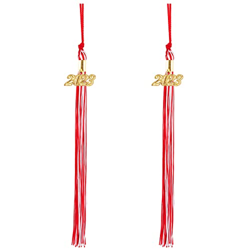 2023 Graduation Tassel, Graduation Tassel 2023, 2023 Tassel, Graduation Cap Tassel with The 2023 Year Gold Charms Red White for Graduation Cap Decorations