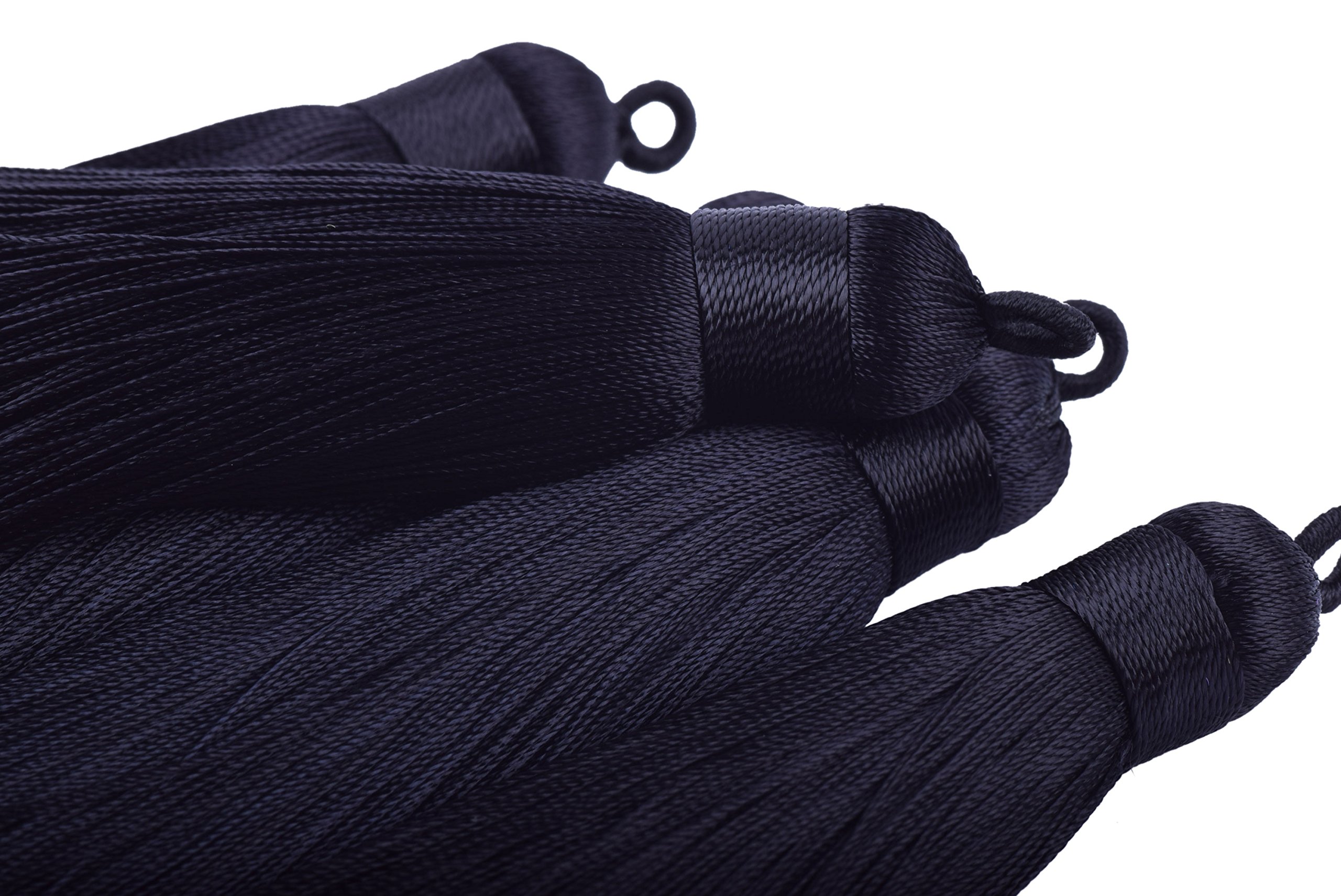 KONMAY 10pcs 3.4''(8.5cm) Handmade Imitation Silk Tassels with Hanging Loop for Jewelry Making (Black)