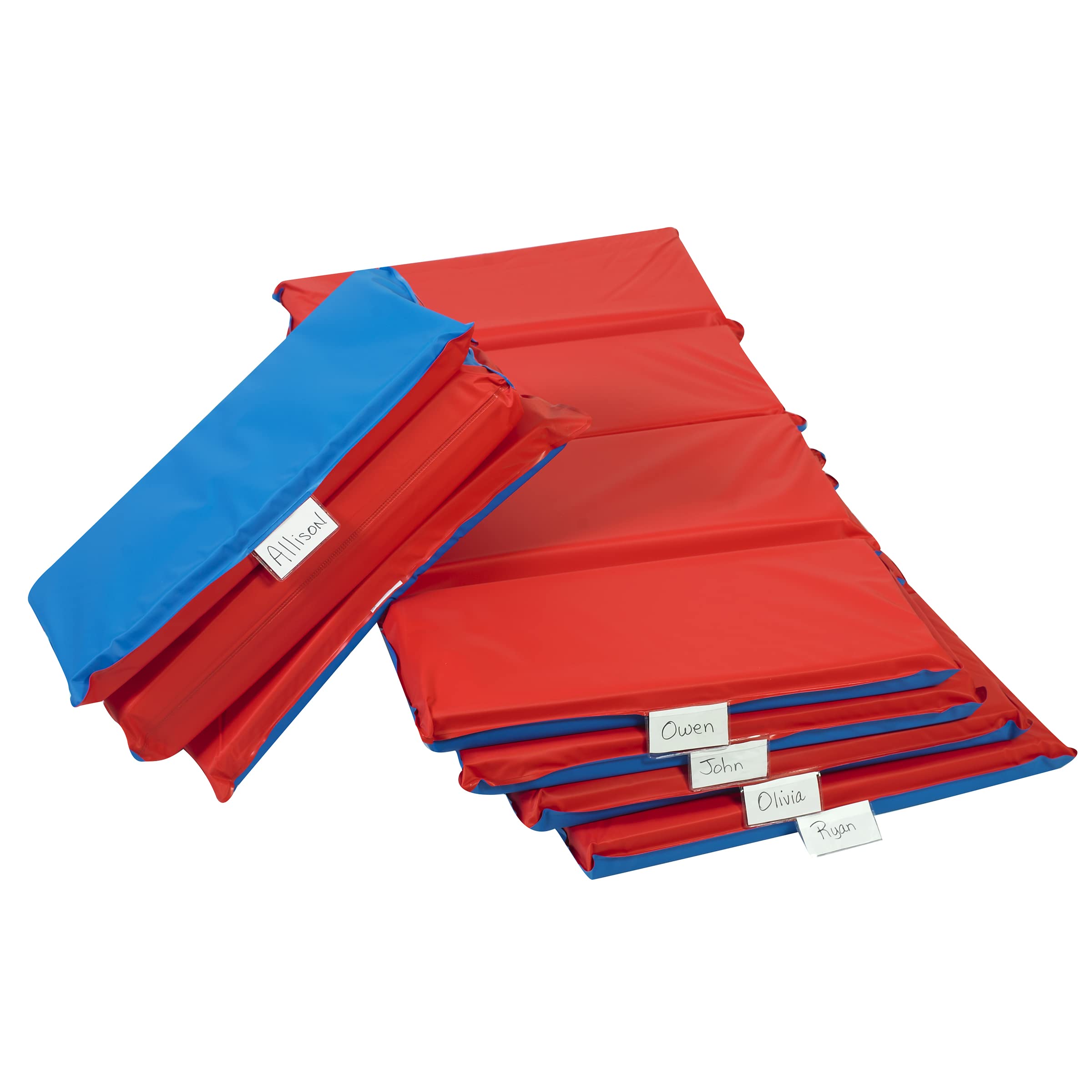 Children’s Factory 2 Inch Thick Rest Mats for Preschool, 4-Section Nap Mats for Daycare, Nursery, Classroom, Red-Blue, 5 count (Pack of 1)