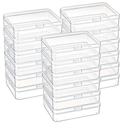 Kingrol 18 Pack Mini Clear Plastic Storage Containers with Lids, 4-1/2 x 3-3/8 x 1-1/8 Inch Empty Hinged Boxes for Beads, Jewelry, Tools, Craft Supplies, Flossers, Fishing