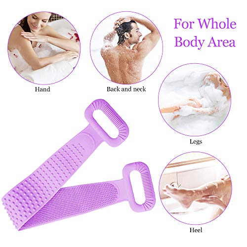 Inmorven Back Scrubber for Shower,30inches and 35½ inches Two Size for Choosing Bath Body Brush Silicone Back Brush Extra Long Exfoliating Body Scrubber With Handle for Men and Women.(Purple)