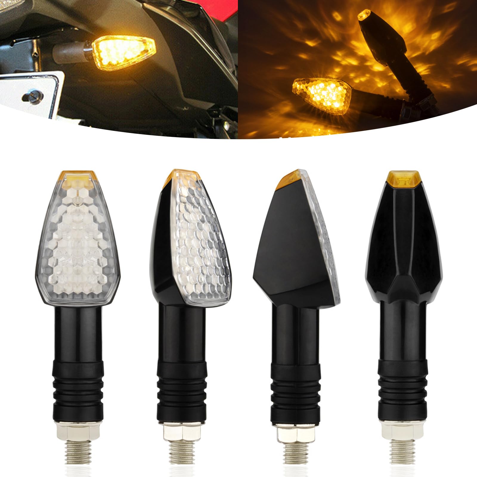 ZBGUN 4 PCS Motorcycle Modification Turn Signal Light with 14 LED Bulbs, 3.6In x 1.1In 12V Waterproof ABS Indicator Flowing Lamp, Universal Vehicle Running Light for SUV Truck (Yellow & Transparent)