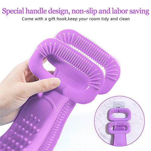 Inmorven Back Scrubber for Shower,30inches and 35½ inches Two Size for Choosing Bath Body Brush Silicone Back Brush Extra Long Exfoliating Body Scrubber With Handle for Men and Women.(Purple)