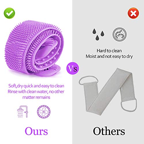 Inmorven Back Scrubber for Shower,30inches and 35½ inches Two Size for Choosing Bath Body Brush Silicone Back Brush Extra Long Exfoliating Body Scrubber With Handle for Men and Women.(Purple)